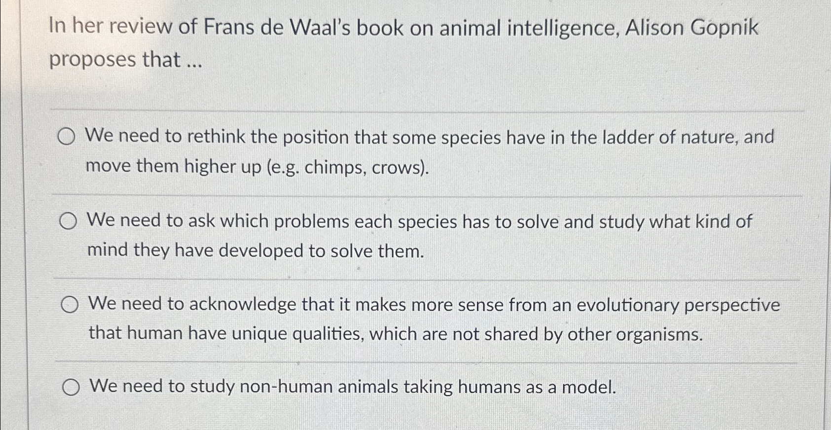 Solved In her review of Frans de Waal's book on animal | Chegg.com
