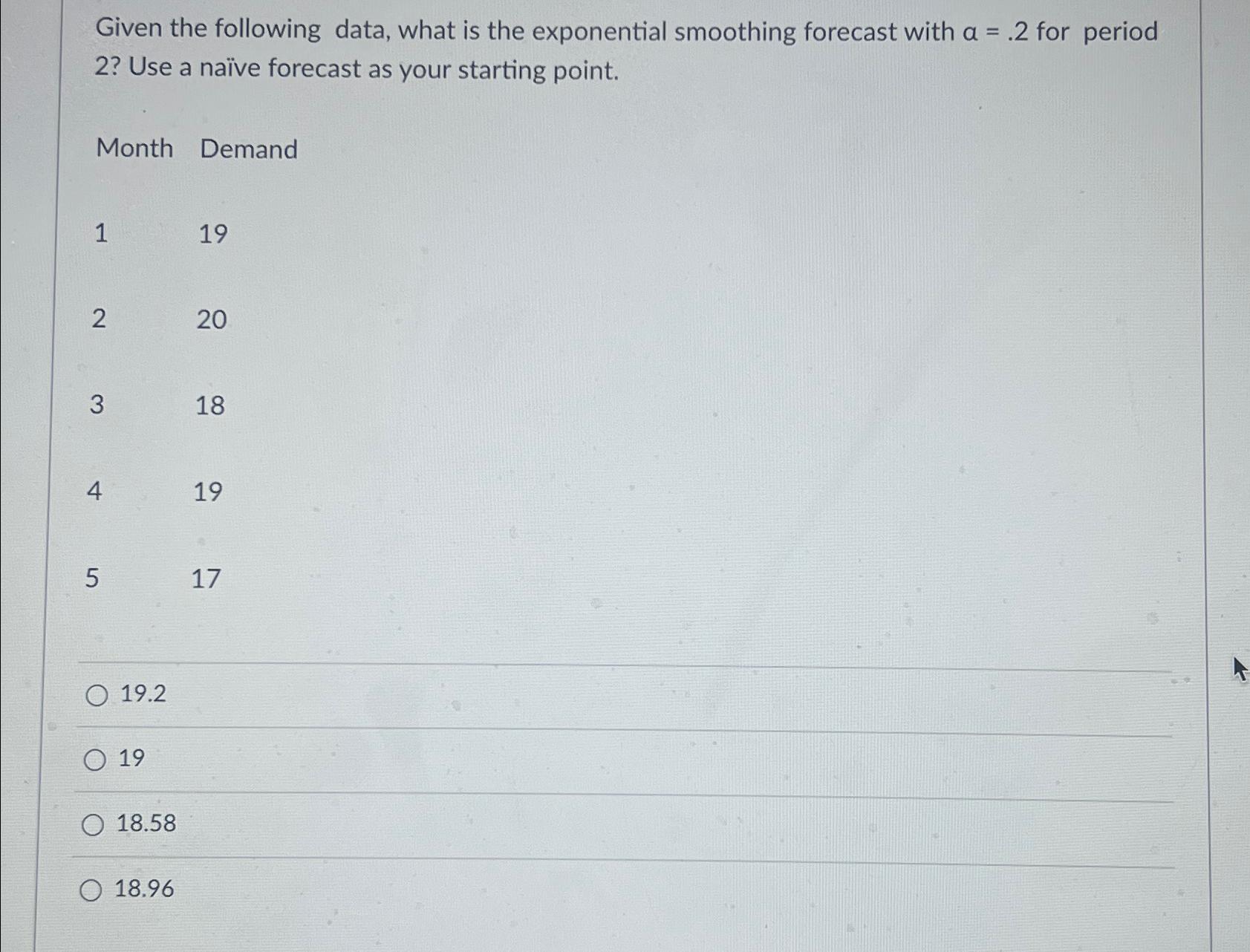 Solved Given the following data, what is the exponential | Chegg.com