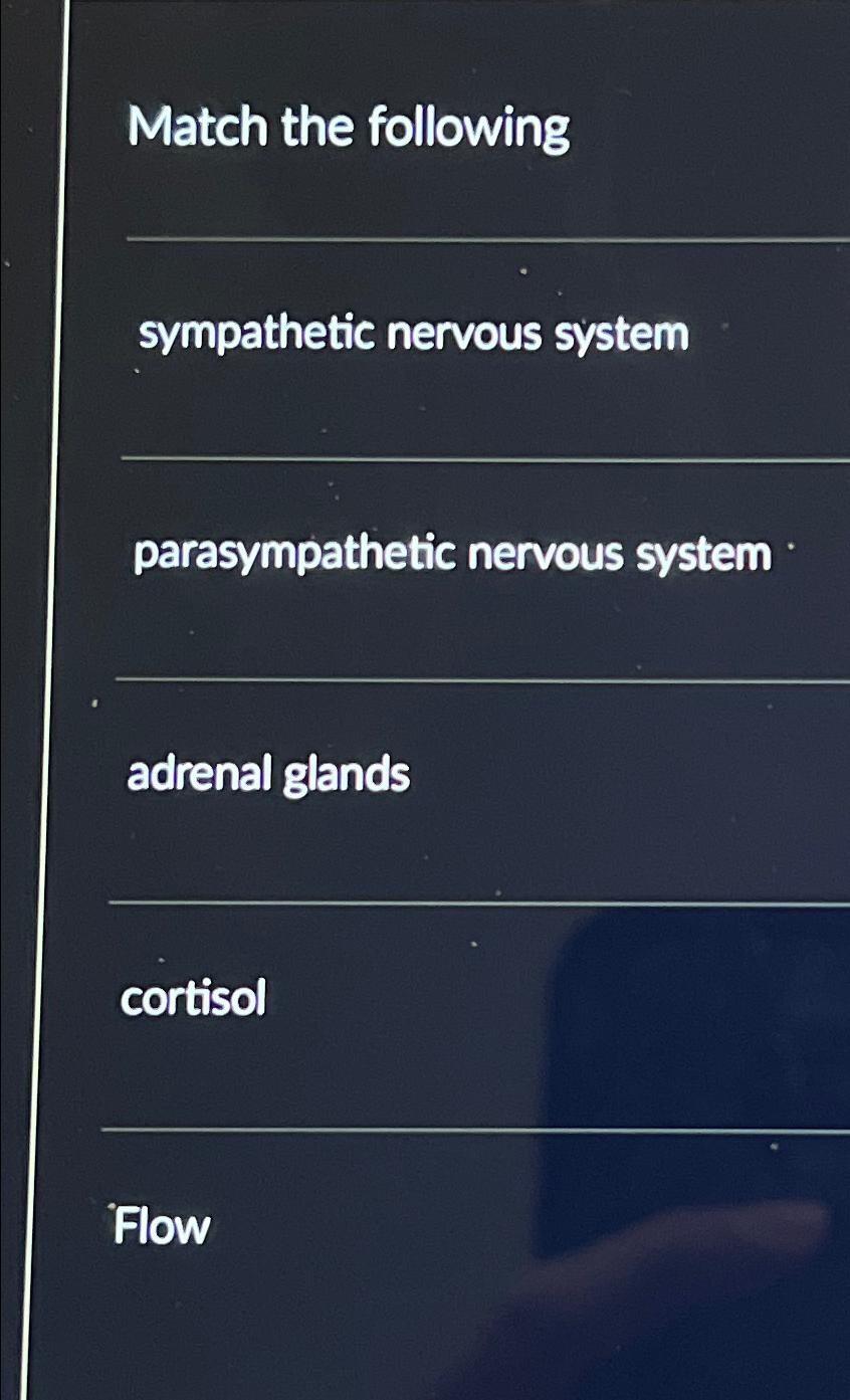 Solved Match the followingsympathetic nervous | Chegg.com