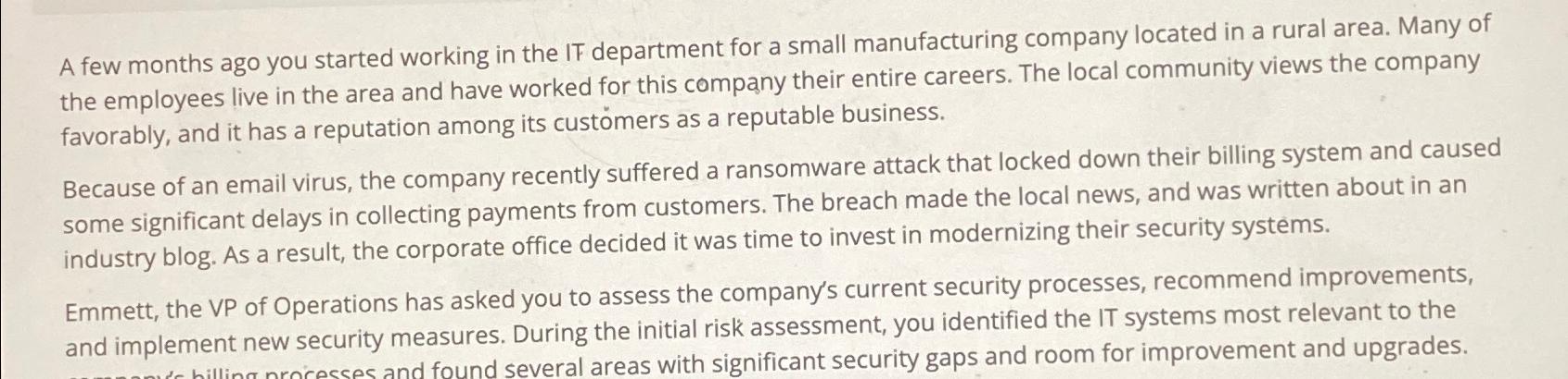 Solved A few months ago you started working in the IF | Chegg.com