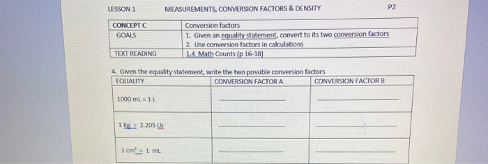 Solved P2 LESSON 1 MEASUREMENTS, CONVERSION FACTORS & | Chegg.com