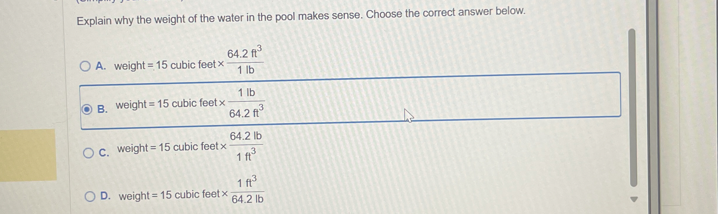 Solved Explain why the weight of the water in the pool makes | Chegg.com