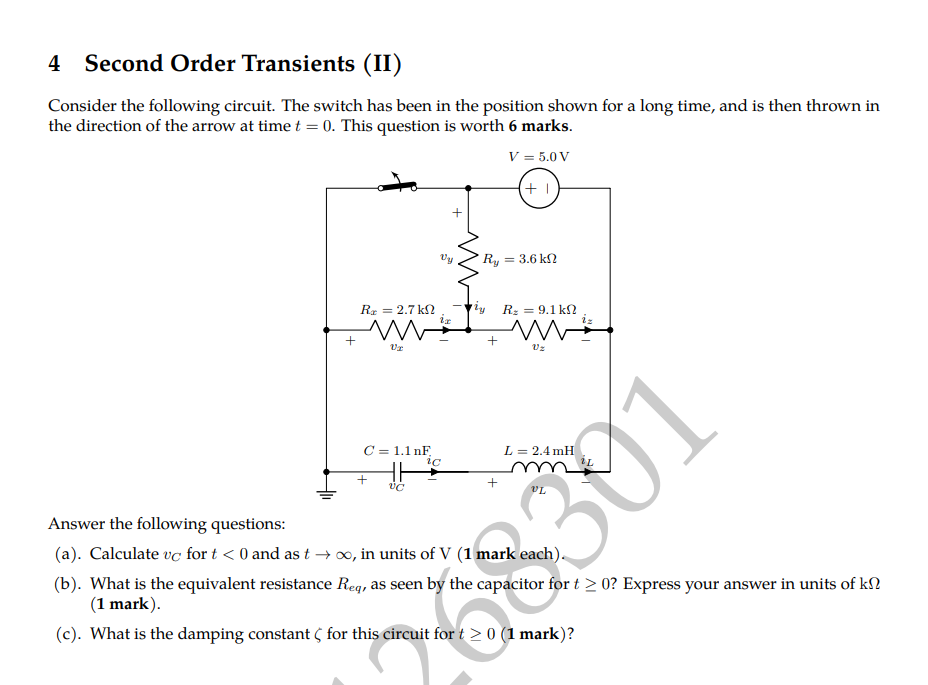Solved 4 ﻿Second Order Transients (II)Consider the following | Chegg.com