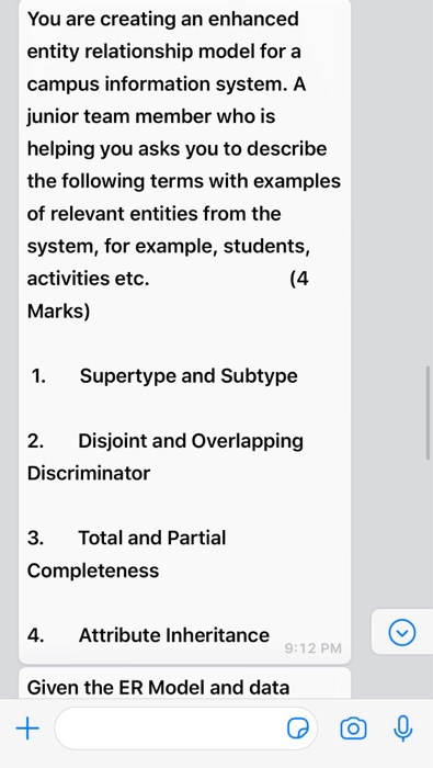 Solved You are creating an enhanced entity relationship | Chegg.com
