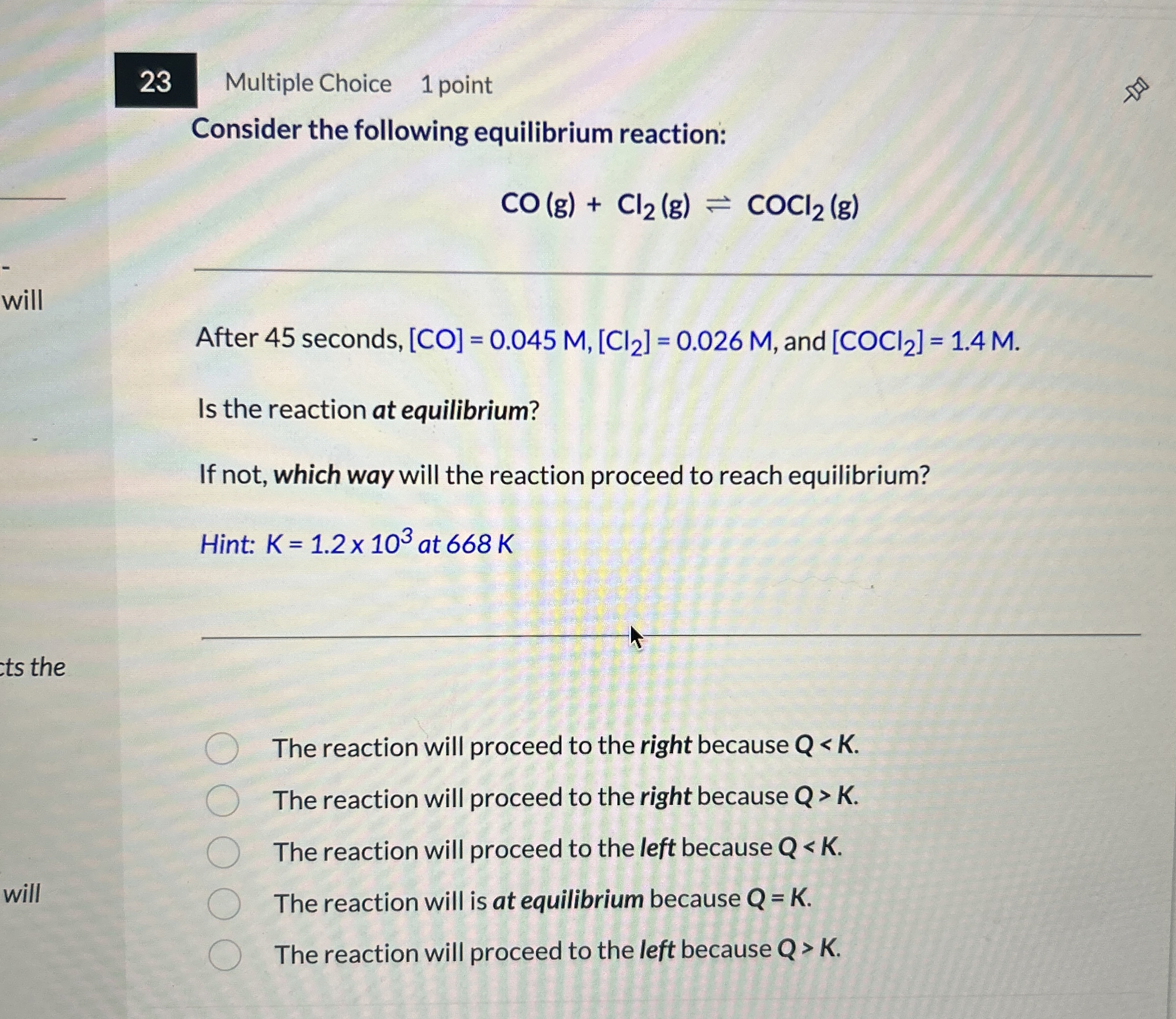 Solved 23Multiple Choice 1 ﻿pointConsider the following | Chegg.com