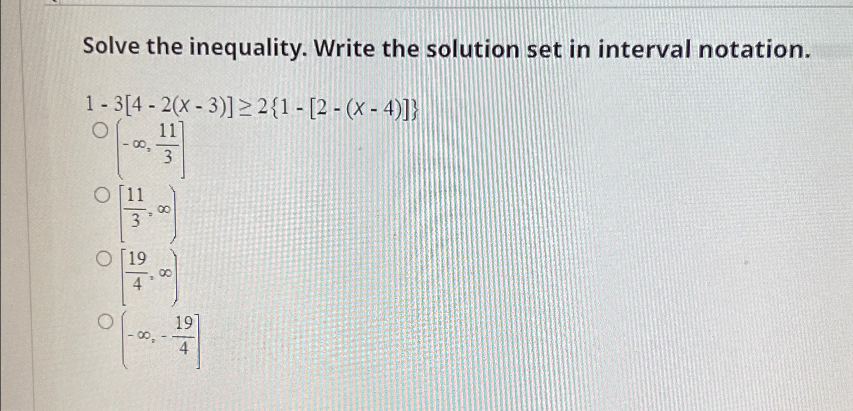 Solved Solve the inequality. Write the solution set in | Chegg.com