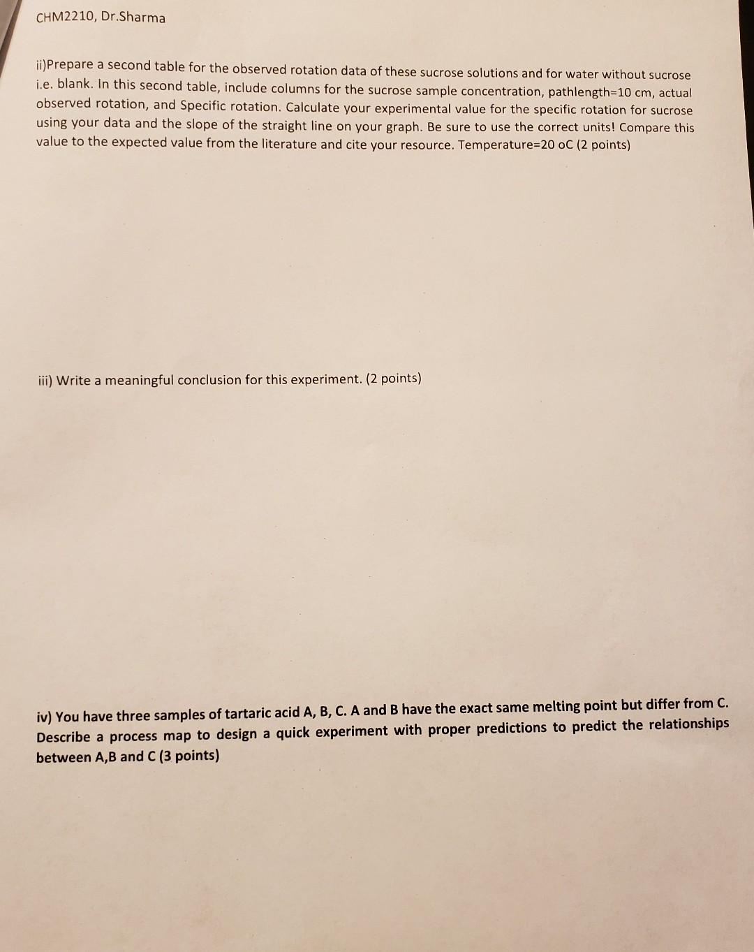 Optical Activity Laboratory Organic Chemistry Lab | Chegg.com