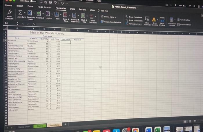 Solved ting 8. On the Inventory sheet, create a formula in | Chegg.com