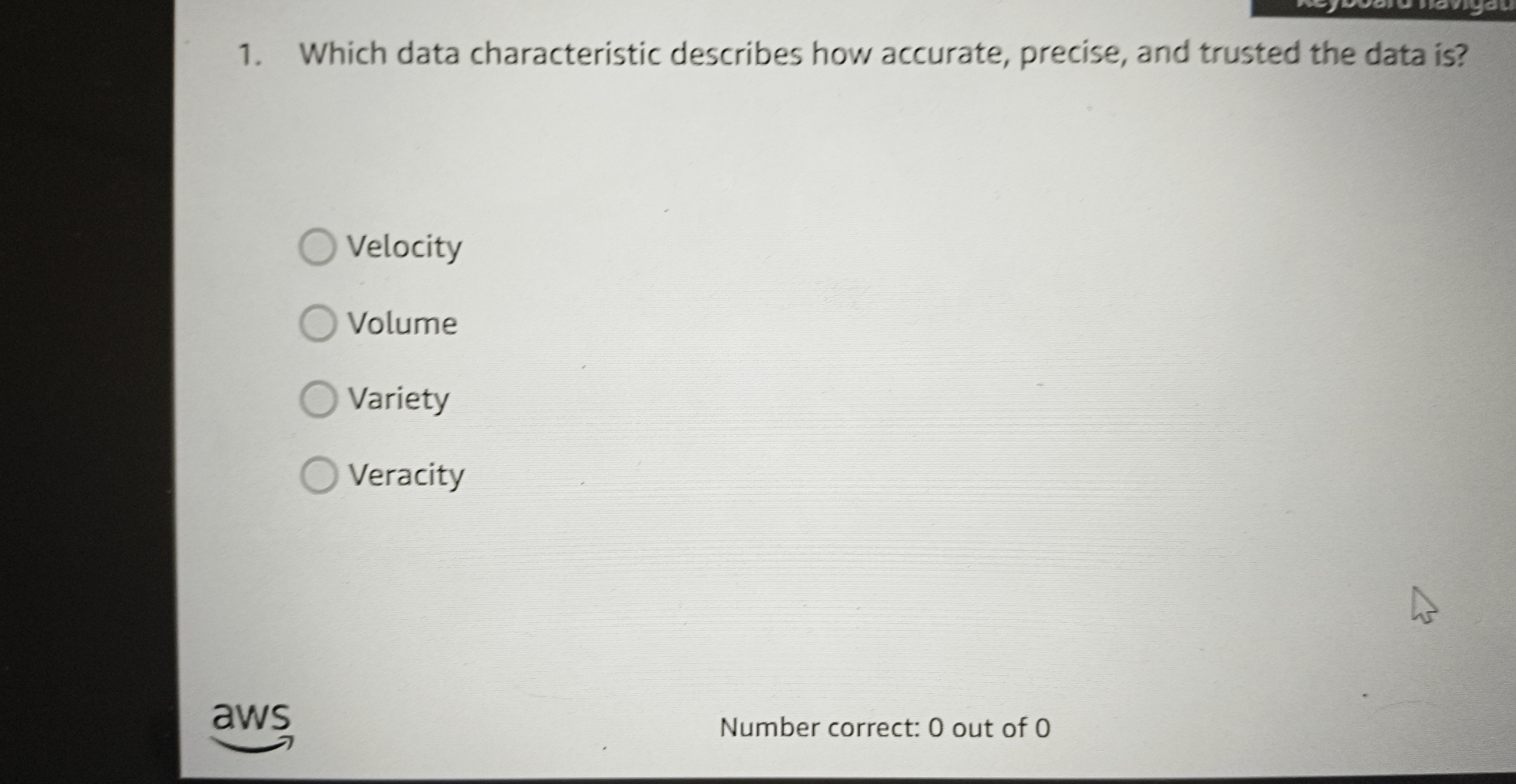 Solved Which data characteristic describes how accurate, | Chegg.com