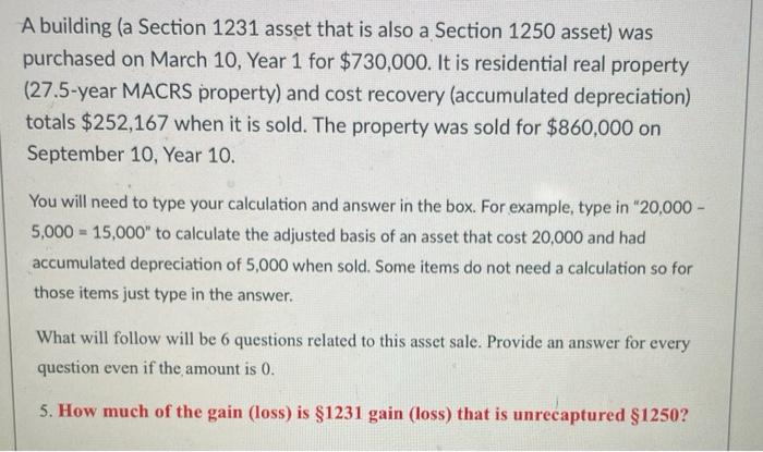 Solved A building (a Section 1231 asset that is also a | Chegg.com