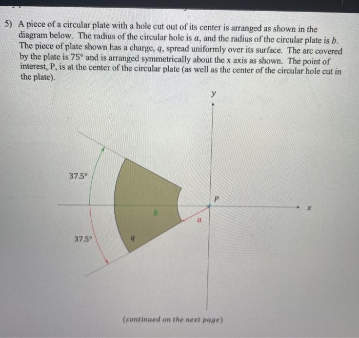 Solved 5) A piece of a circular plate with a hole cut out of | Chegg.com