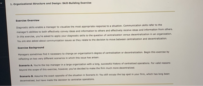 Solved 1. Organizational Structure and Design: | Chegg.com