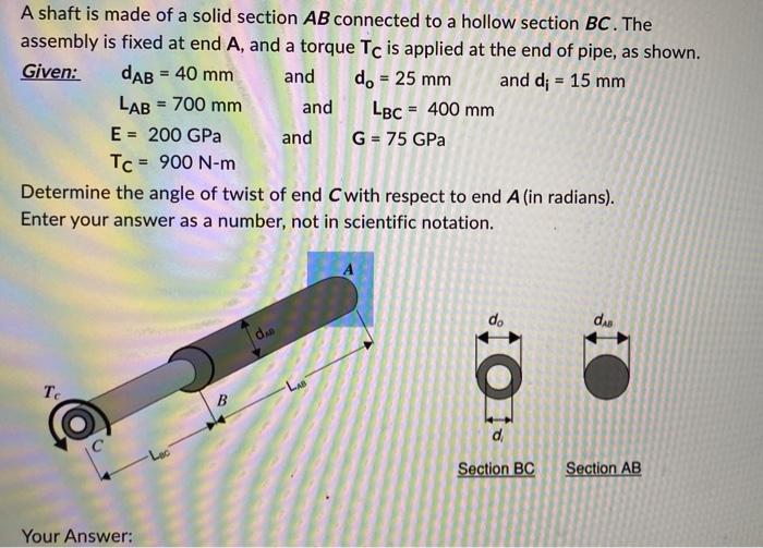 Solved A shaft is made of a solid section AB connected to a | Chegg.com