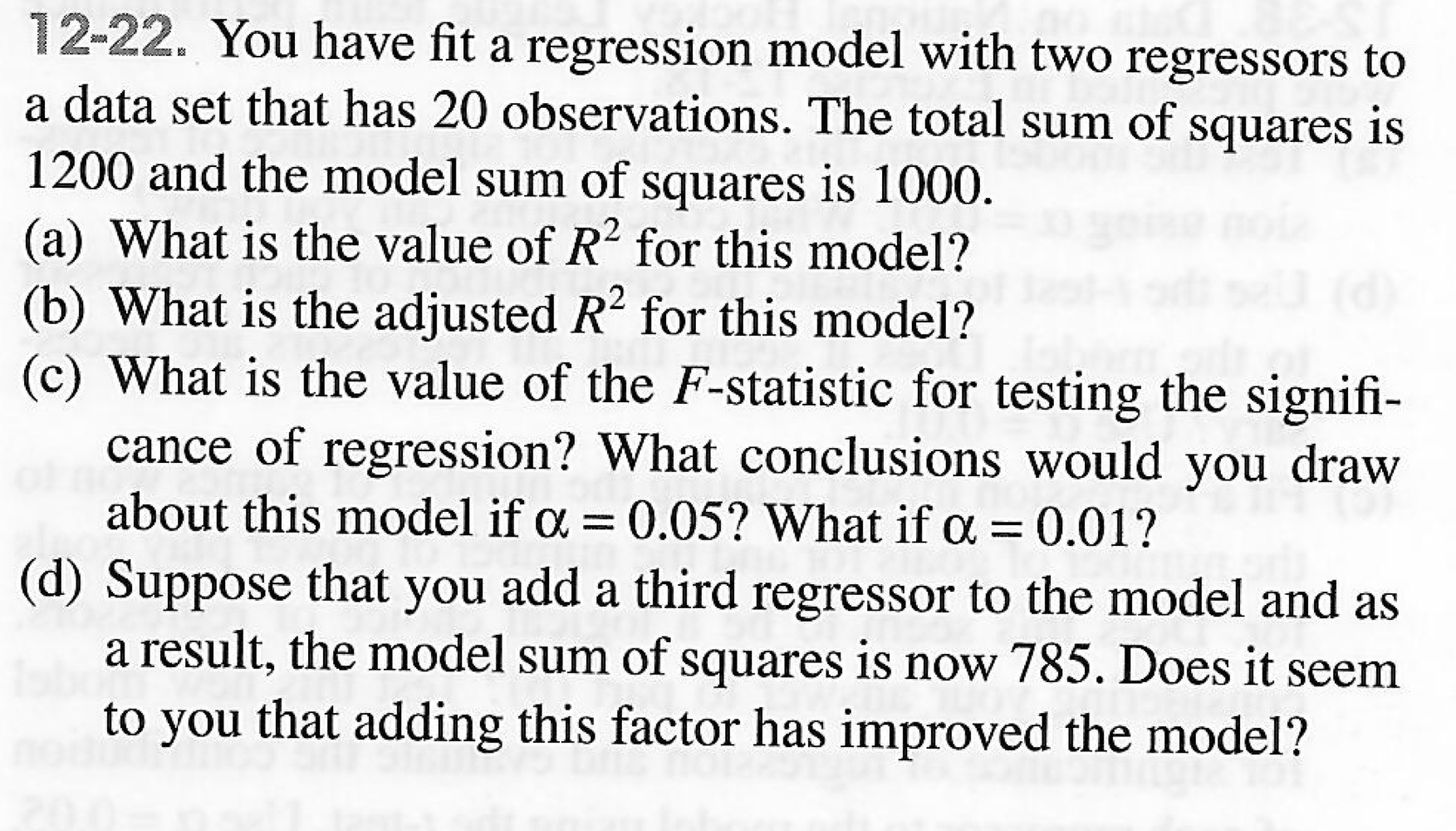 Solved 12-22. ﻿You have fit a regression model with two | Chegg.com