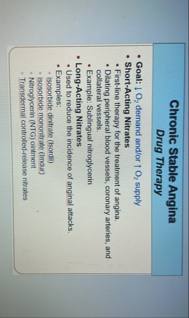 Chronic Stable Angina Drug TherapyGoal: darrO2 | Chegg.com