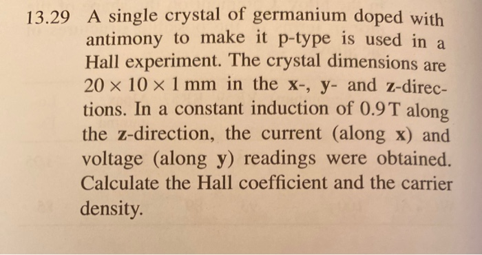 Solved 13.29 A single crystal of germanium doped with | Chegg.com