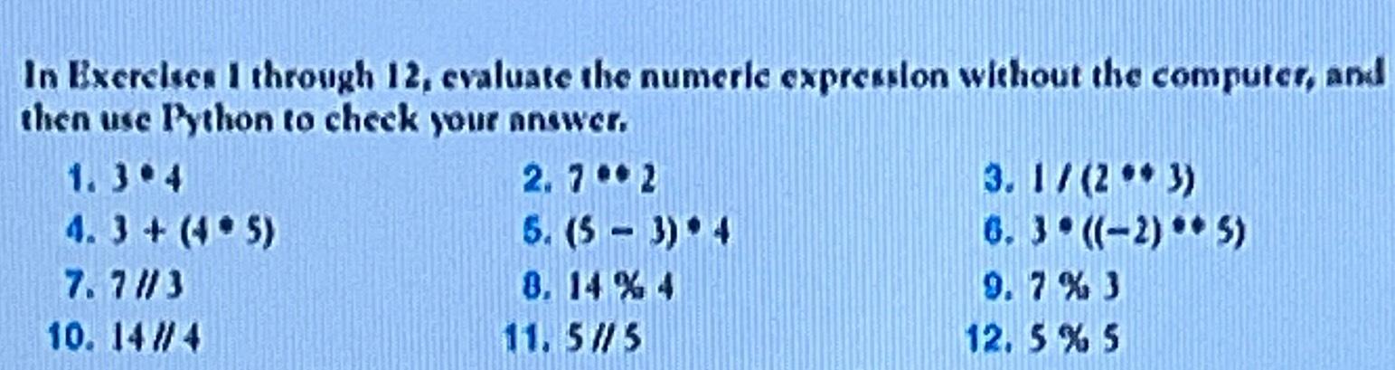 Solved In Exerelies I through 12, ﻿evaluate the numeric | Chegg.com