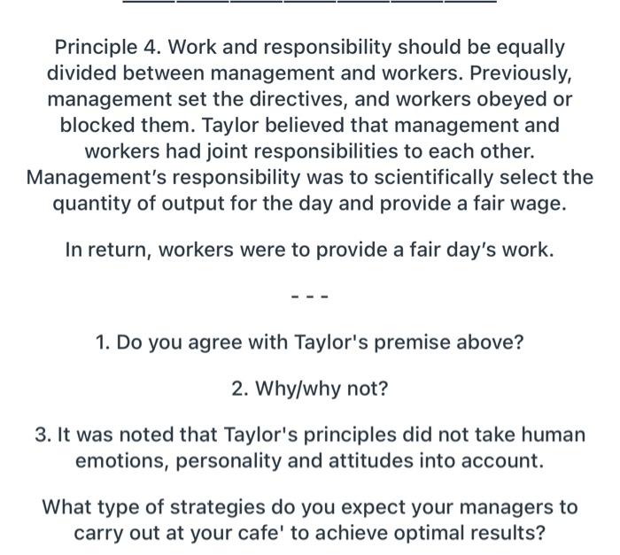 Solved Principle 4. Work and responsibility should be | Chegg.com