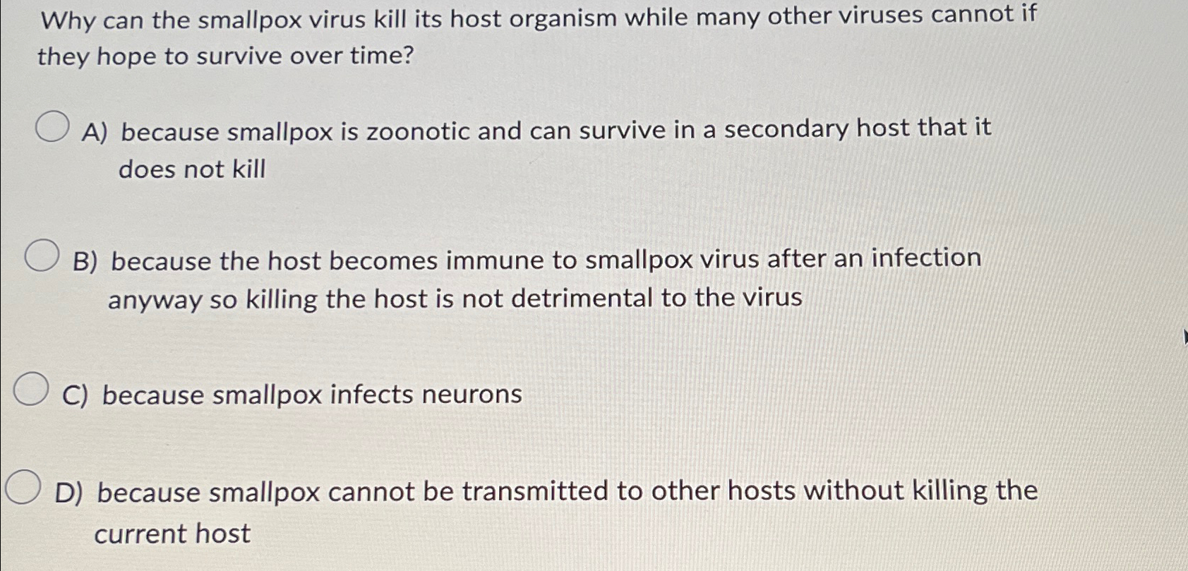 Solved Why can the smallpox virus kill its host organism | Chegg.com