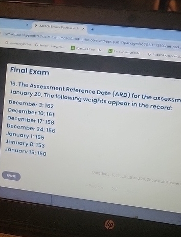 Solved Final ExamThe Assessment Reference Date (ARD) ﻿for | Chegg.com