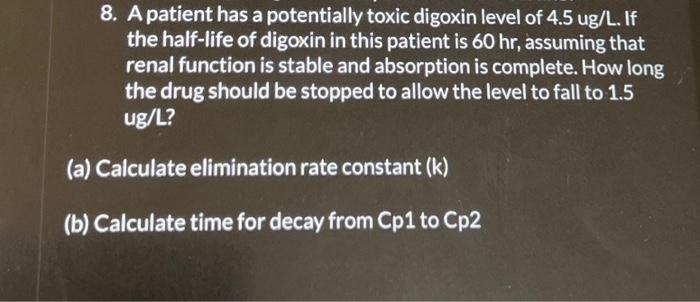 Solved 8. A patient has a potentially toxic digoxin level of | Chegg.com