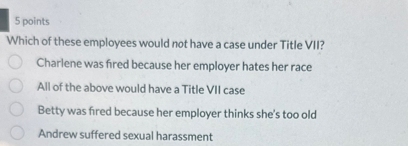 Solved 5 pointsWhich of these employees would not have a | Chegg.com Solved 5 pointsWhich of these employees would not have a | Chegg.com