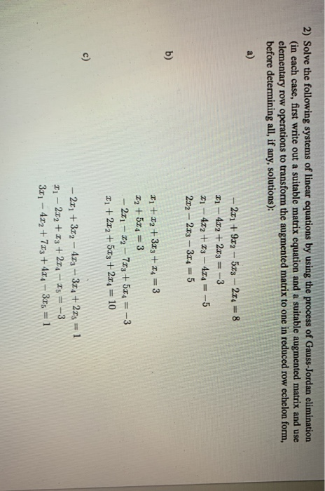 Solved 2) Solve the following systems of linear equations by | Chegg.com