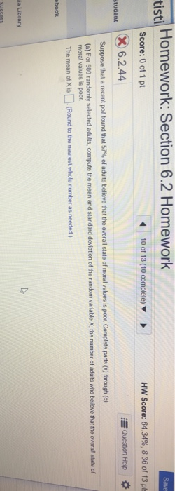 Solved Save Tisti Homework Section 6 2 Homework Score 0 Of
