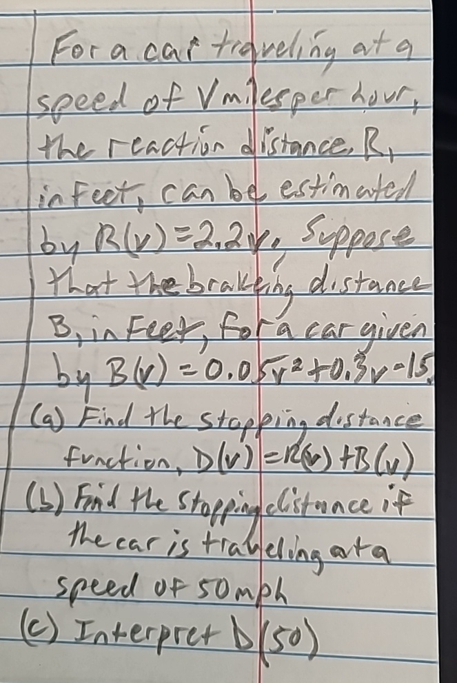 Solved For a car traveling at a speed of V miles per hour. | Chegg.com
