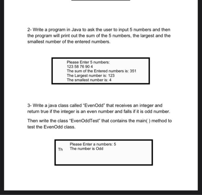 Solved 2- Write a program in Java to ask the user to input 5 | Chegg.com