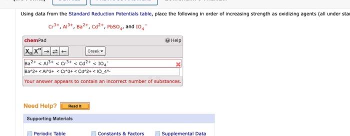 Solved Using data from the Standard Reduction Potentials | Chegg.com