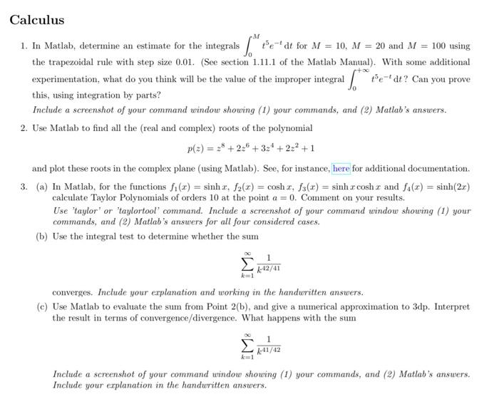 Solved 1. In Matlab, determine an estimate for the integrals | Chegg.com