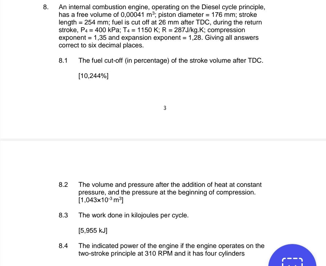 Solved An internal combustion engine, operating on the | Chegg.com
