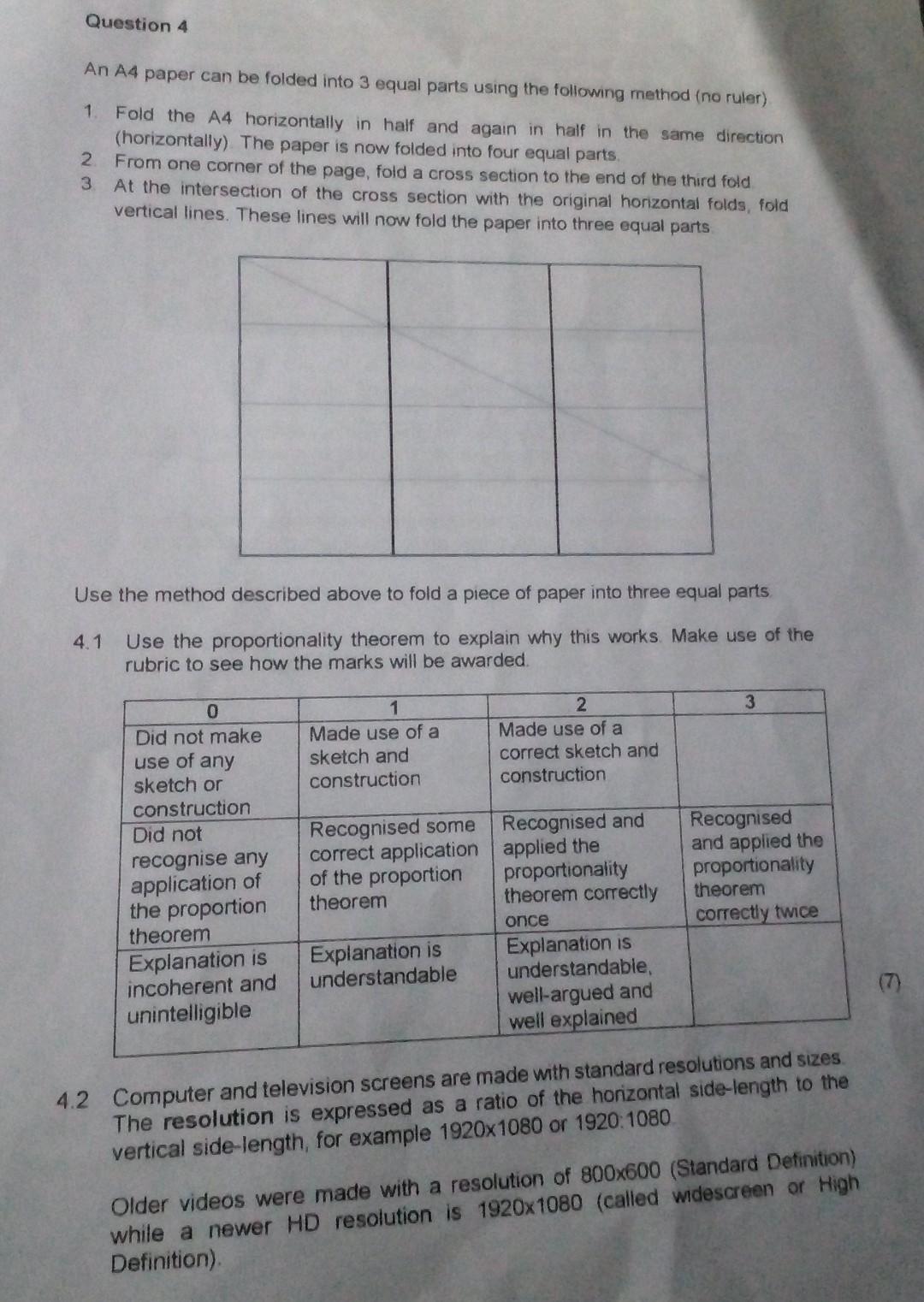 Solved An A4 paper can be folded into 3 equal parts using | Chegg.com