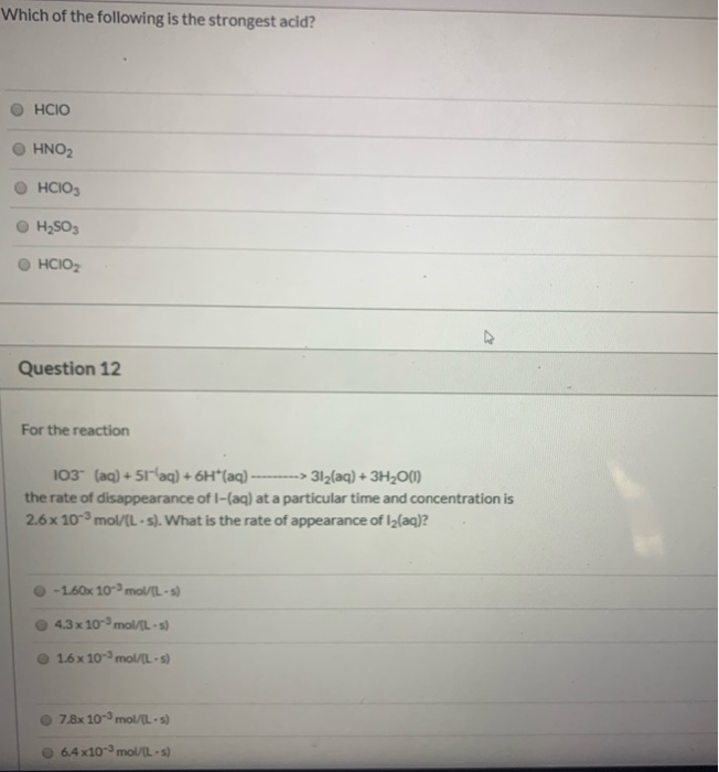Solved Which of the following is the strongest acid? HCIO | Chegg.com