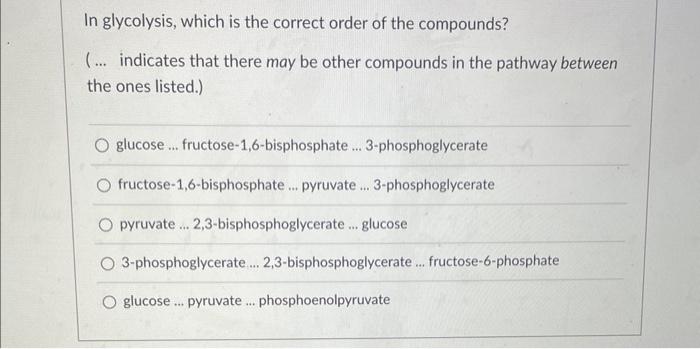 Solved In glycolysis, which is the correct order of the | Chegg.com