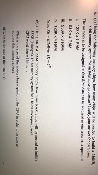 Solved 6.- (a) Using the following memory chips, how many | Chegg.com