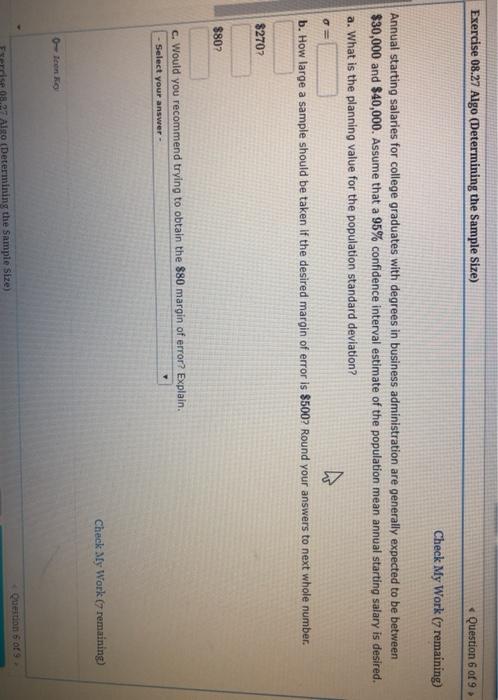 Solved Exercise 08.27 Algo (Determining the Sample Size) | Chegg.com