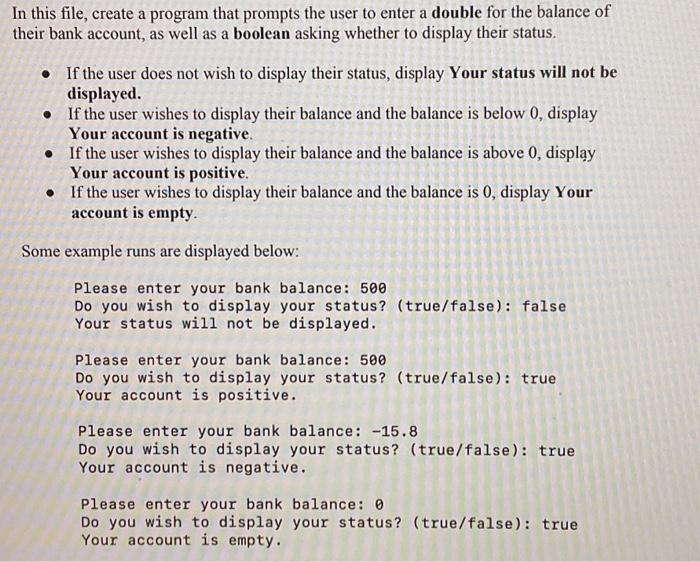 Solved In this file, create a program that prompts the user | Chegg.com