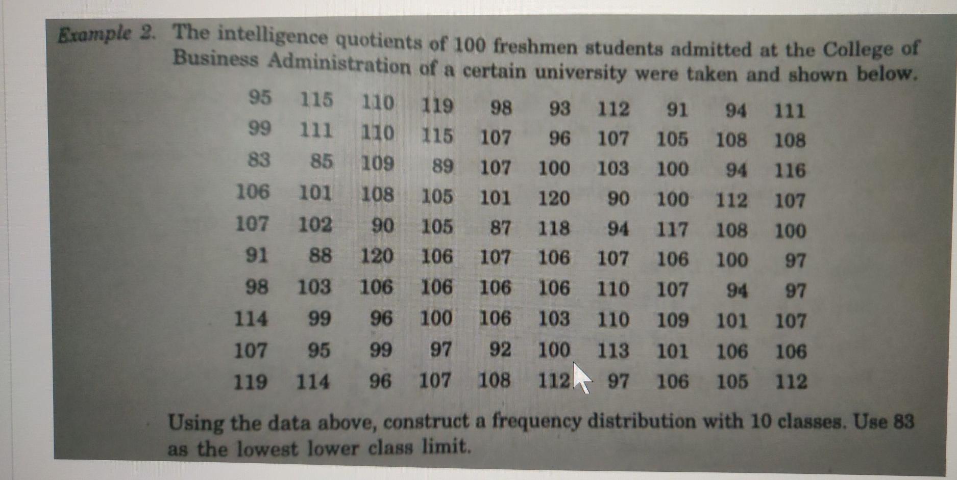 Solved Example 2. The intelligence quotients of 100 freshmen | Chegg.com