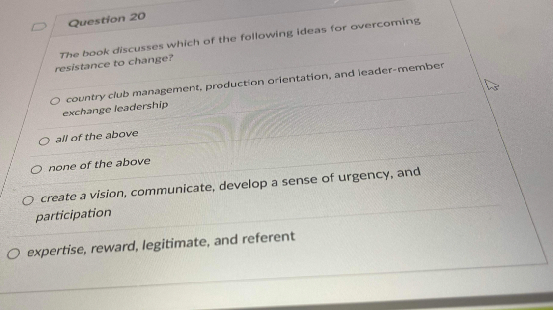 Solved Question 20The book discusses which of the following | Chegg.com