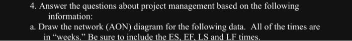 Solved 4 Answer The Questions About Project Management