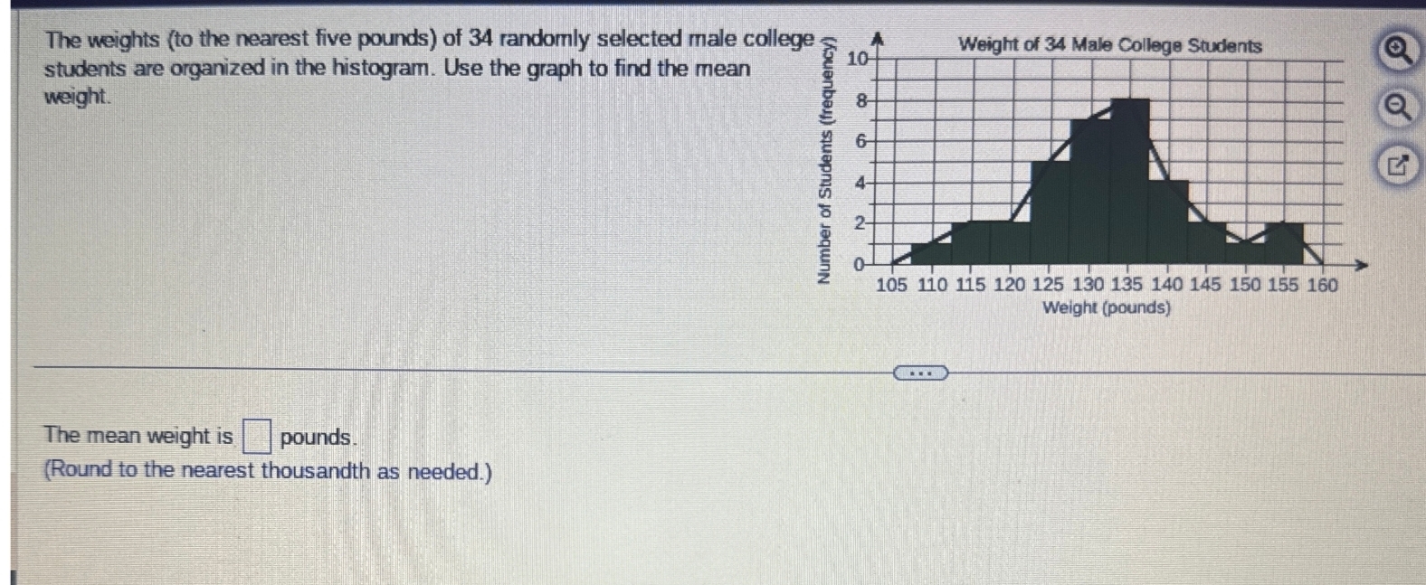 Solved The weights (to the nearest five pounds) ﻿of 34 | Chegg.com