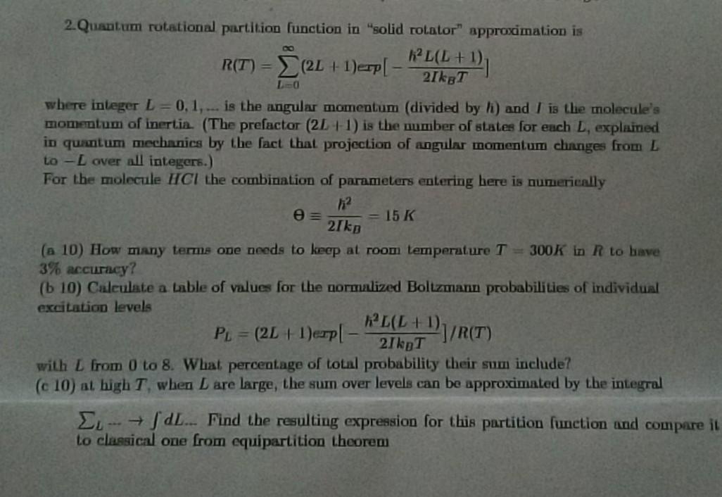 2.Quantum rotational partition function in "solid | Chegg.com