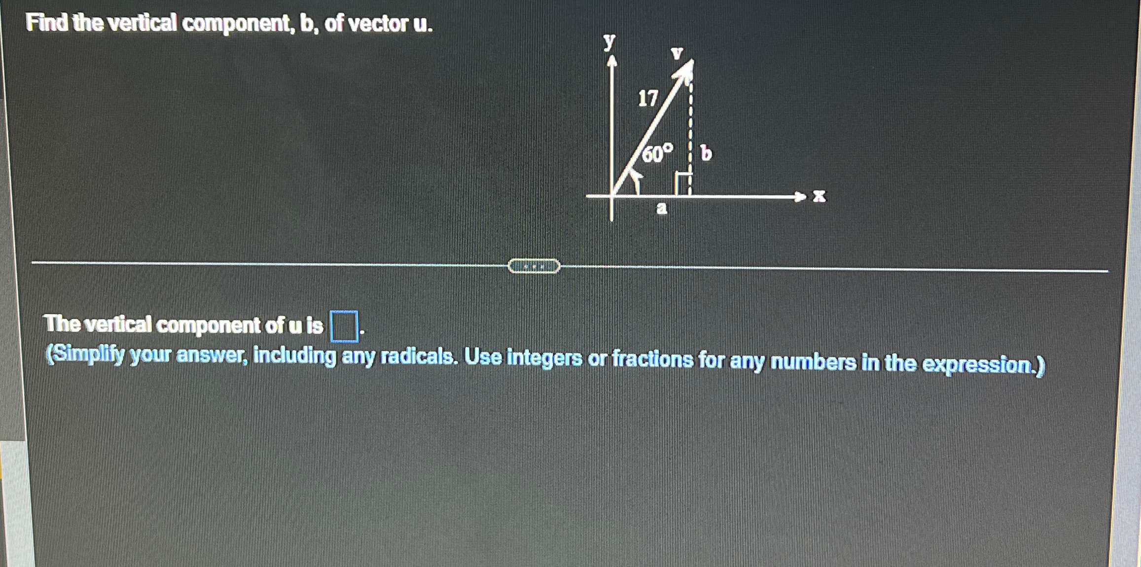 Solved Find the vertical component, b, ﻿of vector u.The | Chegg.com