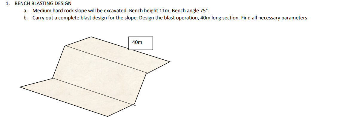 Solved BENCH BLASTING DESIGNa. ﻿Medium hard rock slope will | Chegg.com