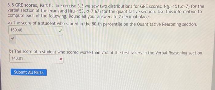Solved 3.5 GRE scores, Part II: In Exercise 3.3 we saw two | Chegg.com