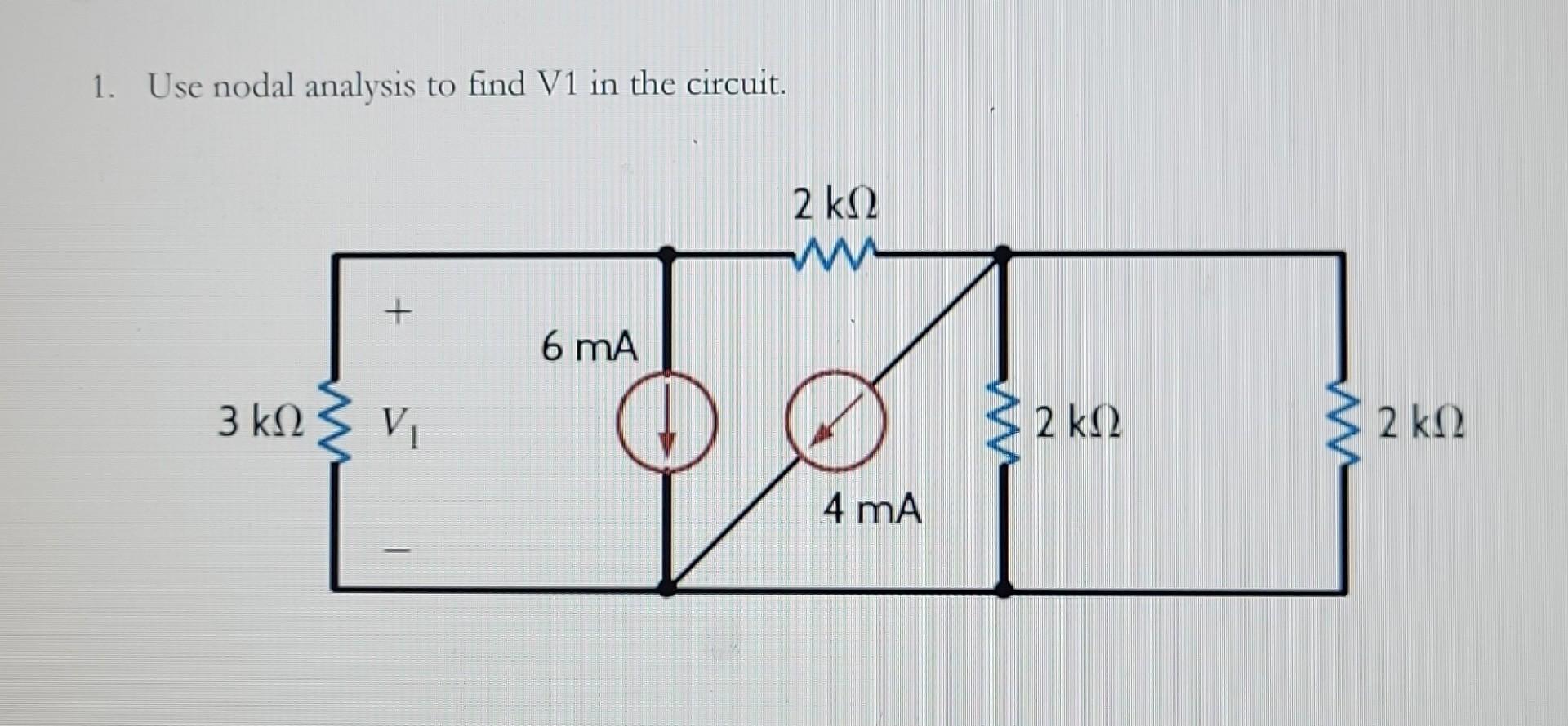 Solved 1. Use nodal analysis to find V1 in the circuit. V1 | Chegg.com