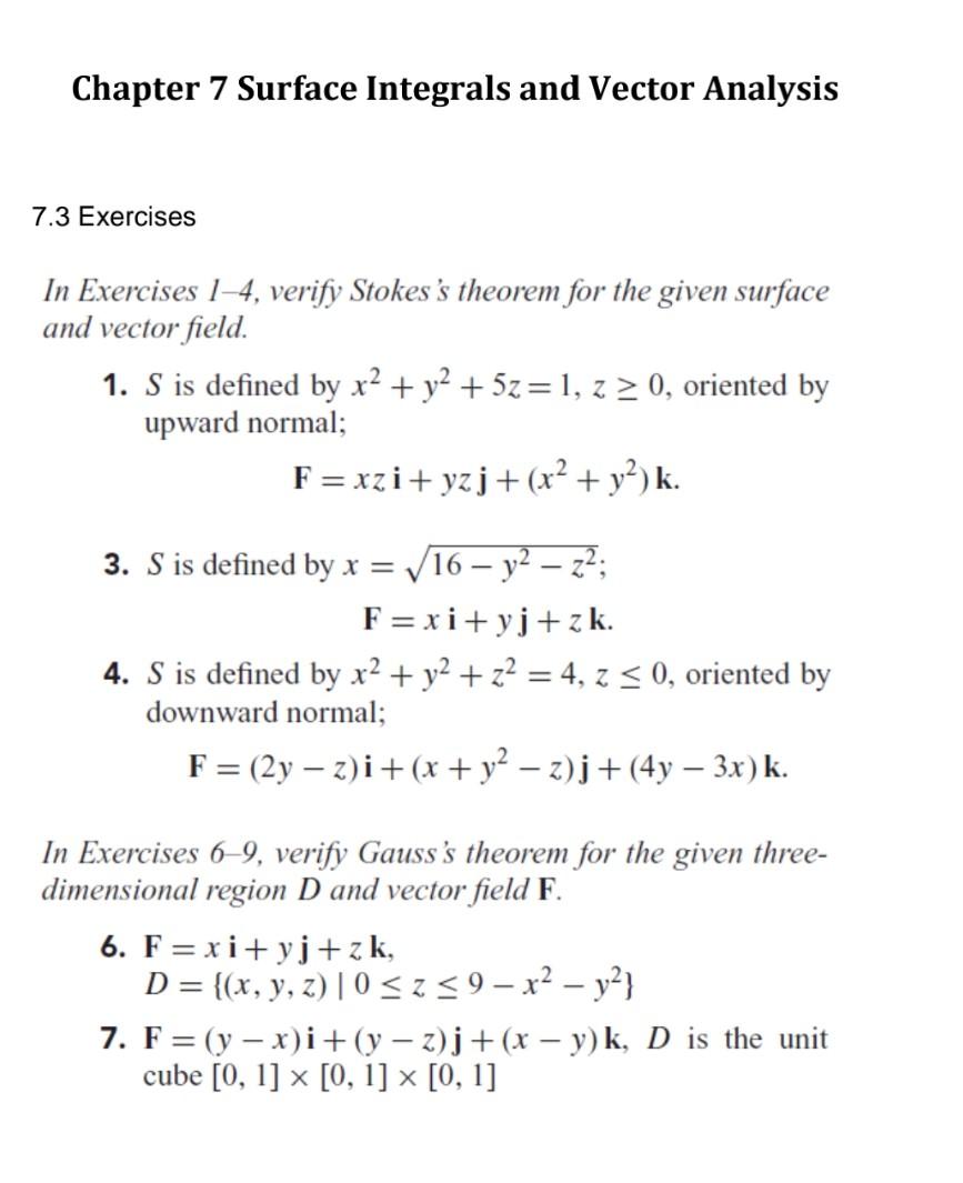 Solved Chapter 7 Surface Integrals and Vector Analysis 7.3 | Chegg.com