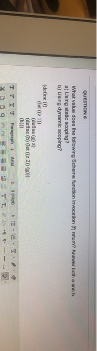 Solved QUESTION 6 What value does the following Scheme | Chegg.com